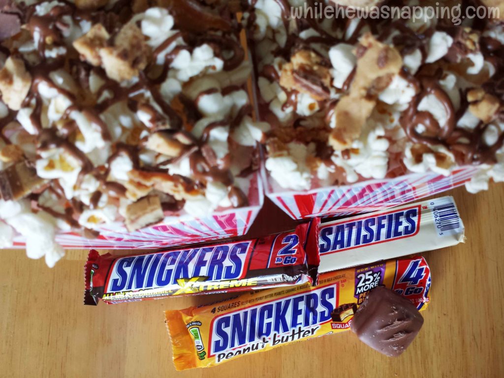 The Perfect Popcorn: Snickers Peanut Butter Chocolate | While He Was ...