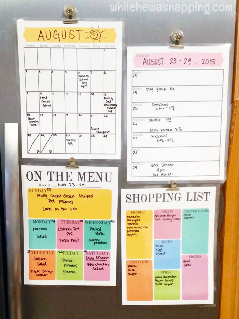 DIY Dry Erase Organizer Printables - Calendar, Menu Planner, Shopping ...