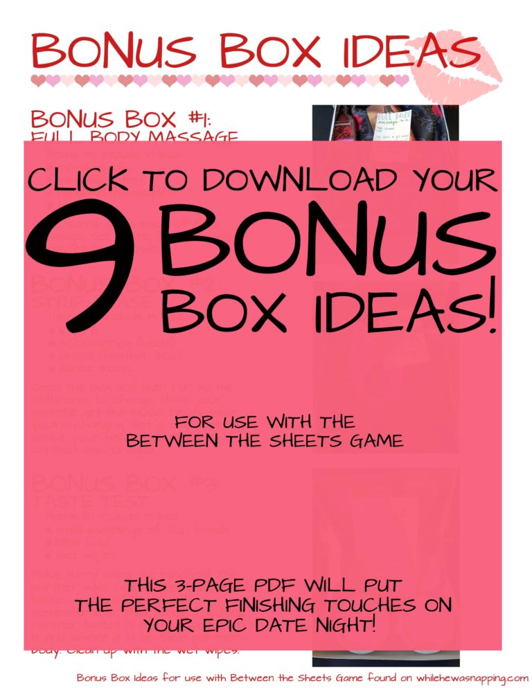 Between the Sheets Game Bonus Box Ideas | While He Was Napping