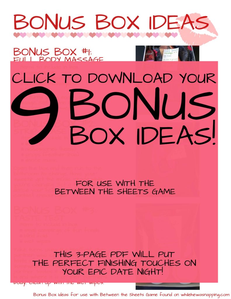 Between the Sheets Game Bonus Box Ideas | While He Was Napping