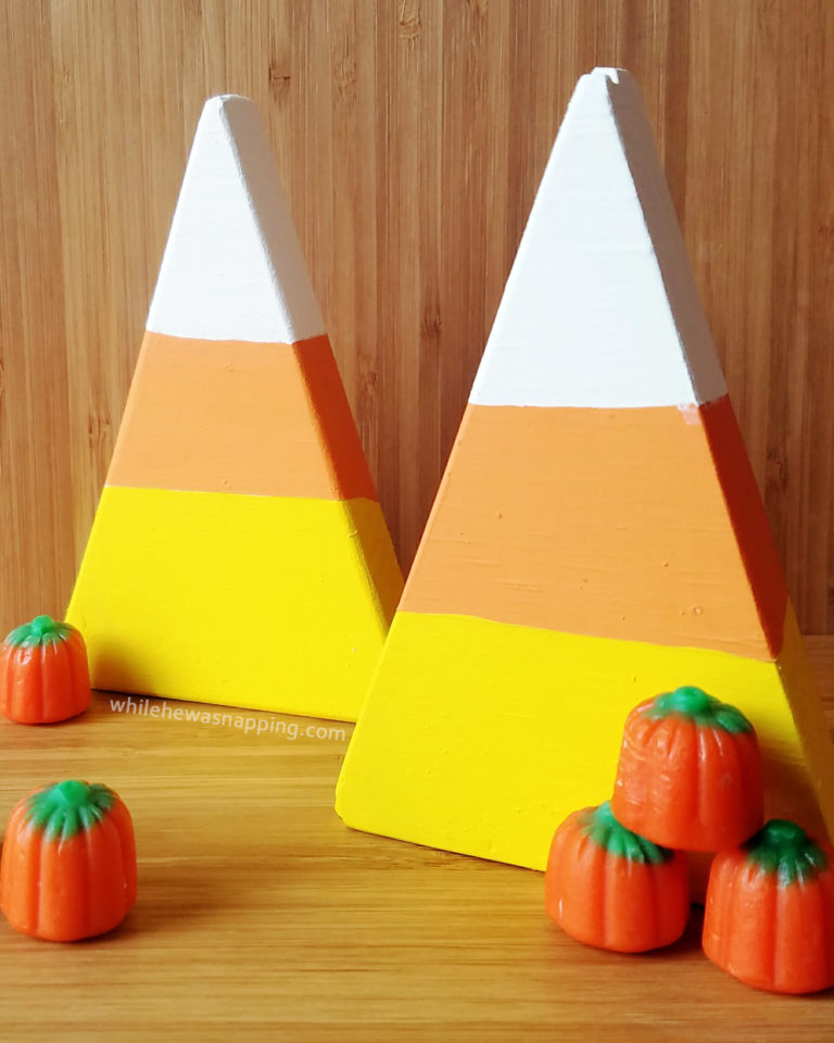 Wooden Halloween Candy Corn Decorations You'll Want to Eat! | While He ...