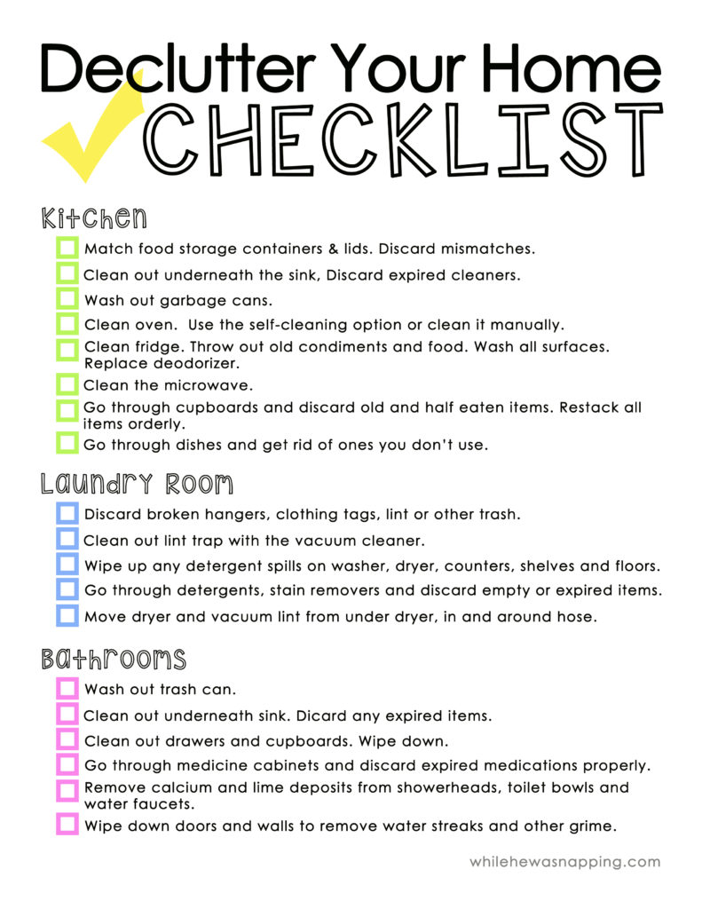 Room-by-Room Declutter Checklist Printable | While He Was Napping